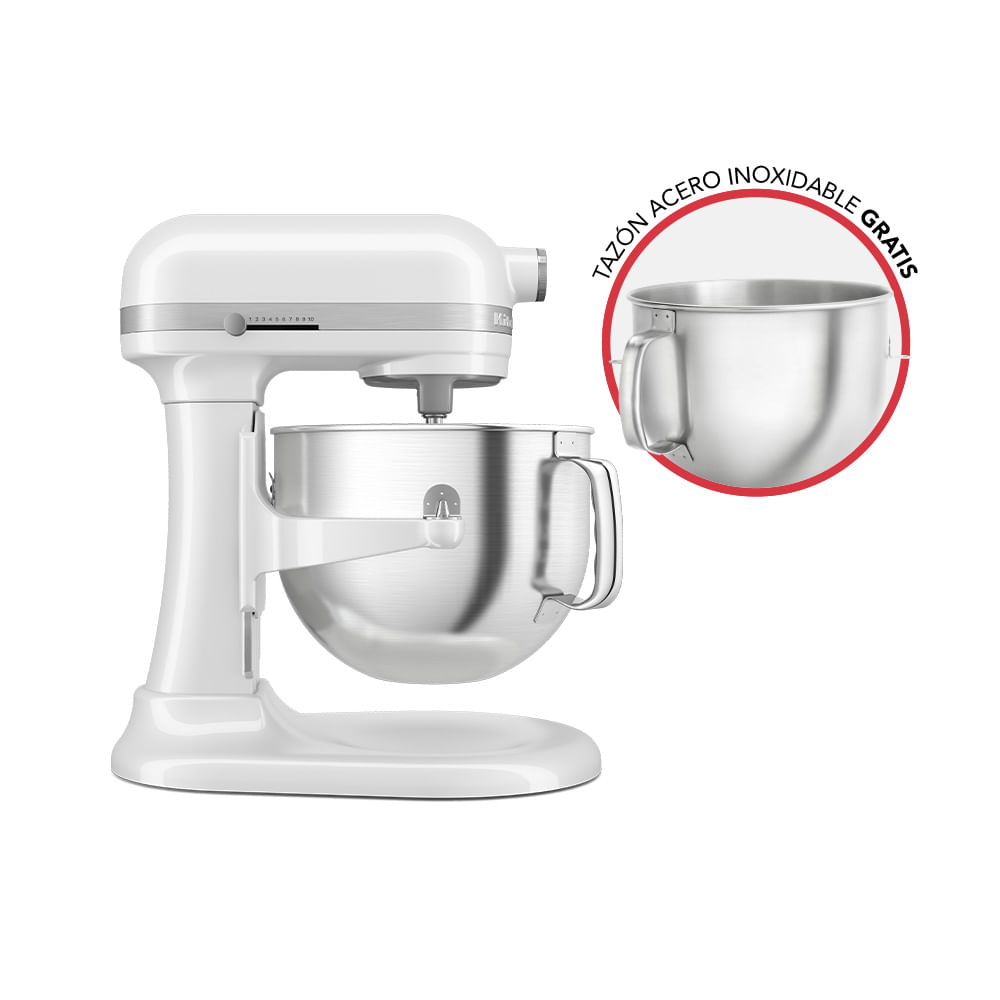 Batidora tazón elevable 6.6L White y tazón acero inoxidable pulido ...